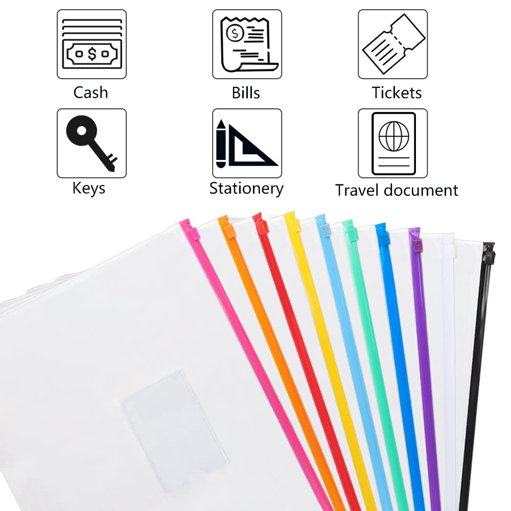 EOOUT 24pcs Plastic Envelopes Poly Zip Envelopes Files Zipper Folders ...