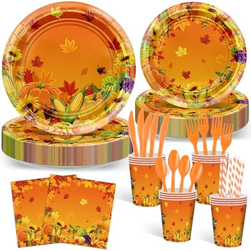 Amazon.com: 168 PCS Thanksgiving Fall Party Supplies Autumn Pumpkin ...