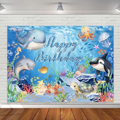 Amazon.com : Avezano Under The Sea Birthday Backdrop Ocean Animal Happy ...