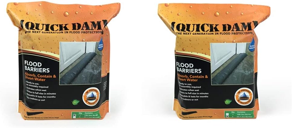 Quick Dam QD610-1 Water-Activated Flood Barrier-1 Pack, Black & QD65-2 ...