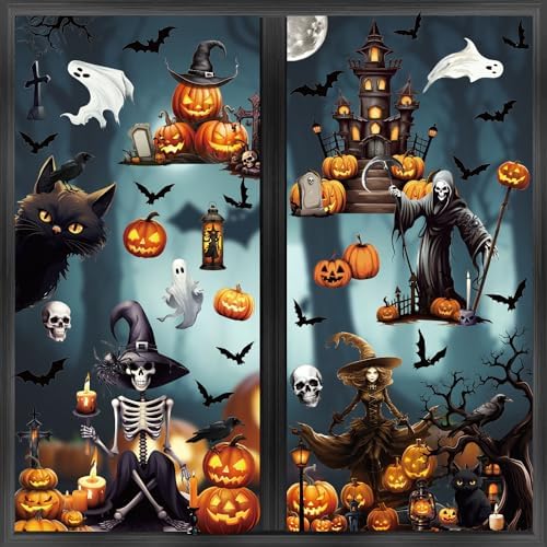 Amazon.com: SULOLI 8 Sheets Halloween Window Clings, Scary Halloween ...