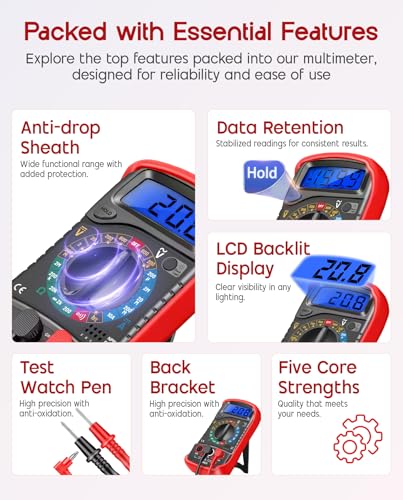 ULTRICS Digital Multimeter Voltmeter Ammeter Ohmmeter with Test Leads ...