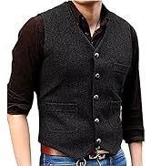 DREFEEL Mens Classic Wool Tweed Suit Vest Casual Sleeveless Jacket ...