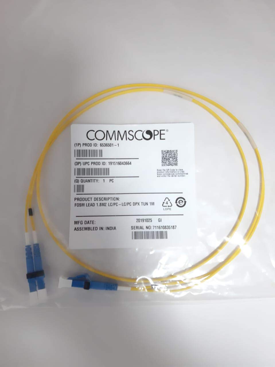 Commscope Fiber Optic Patch Cord, singlemode, 1.8 mm zipcord, LC/PC to ...
