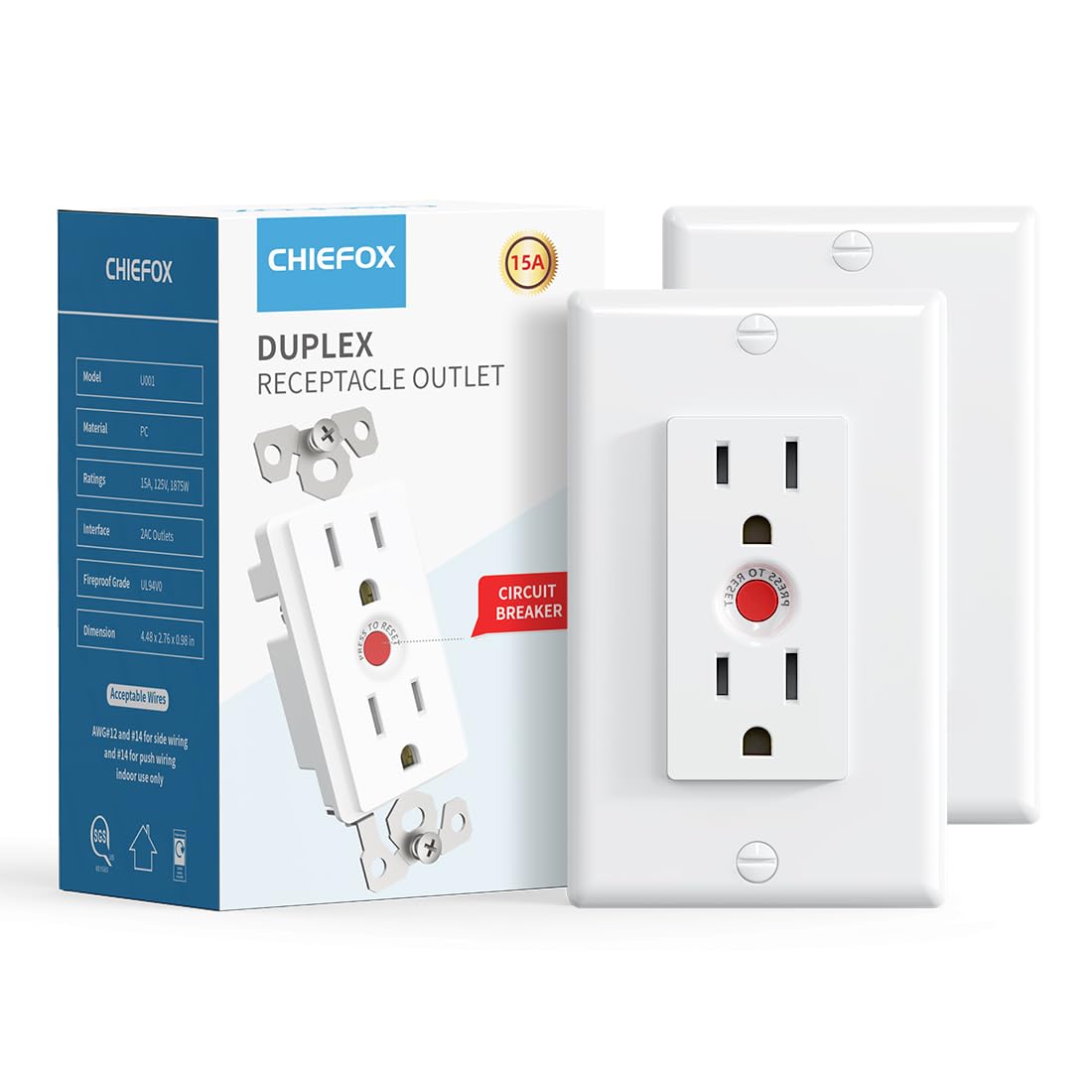 Electrical Receptacle, 15 Amp Wall Outlet for Overload Protection ...
