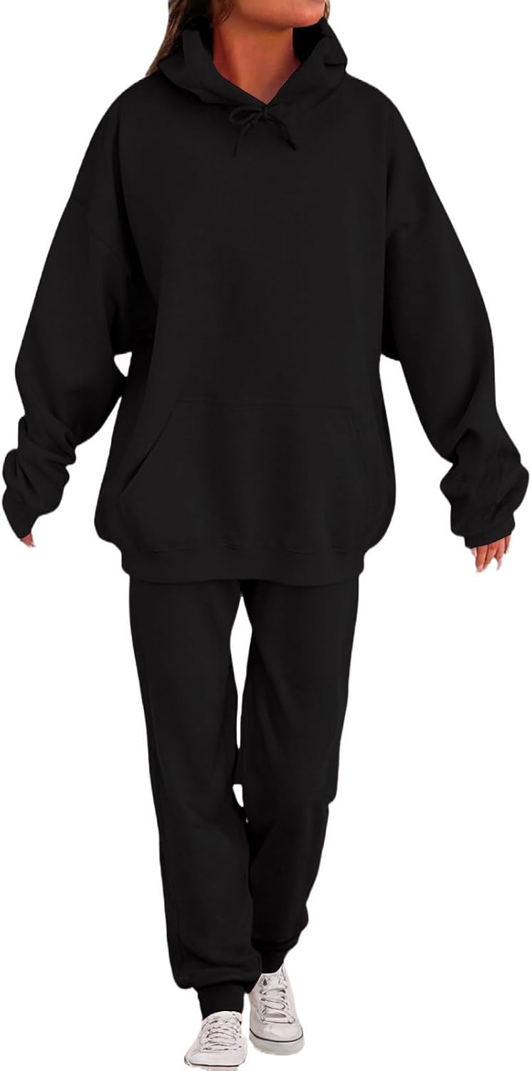Amazon.com: Workout Sets for Women Plain Oversized Hoodie Jogger Baggy ...