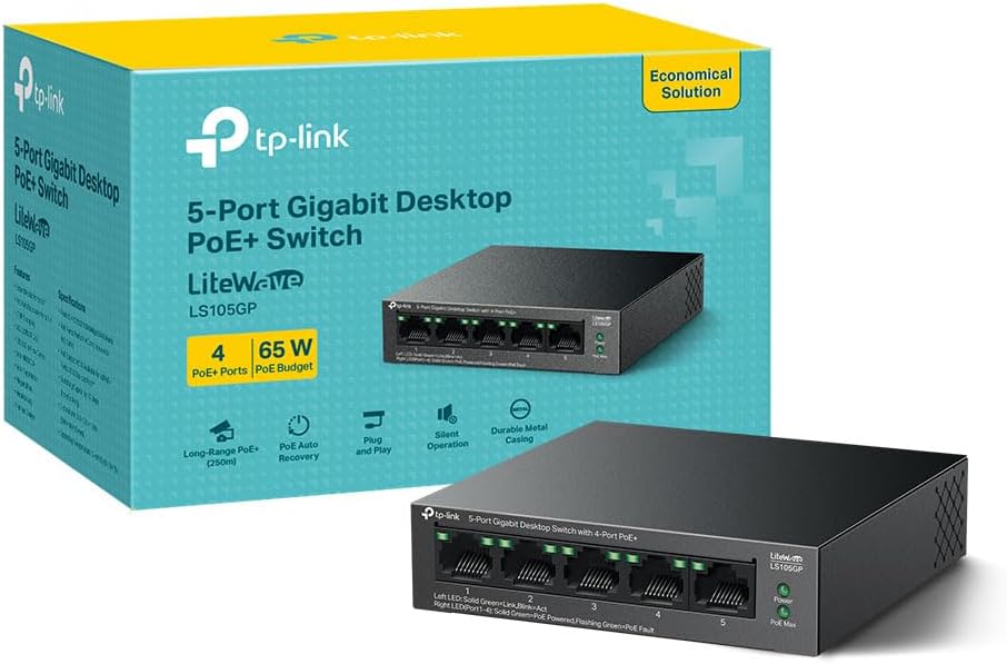 TP-Link LS105GP 5 Port Gigabit PoE Switch, 4x Gigabit PoE+ Ports, 802 ...