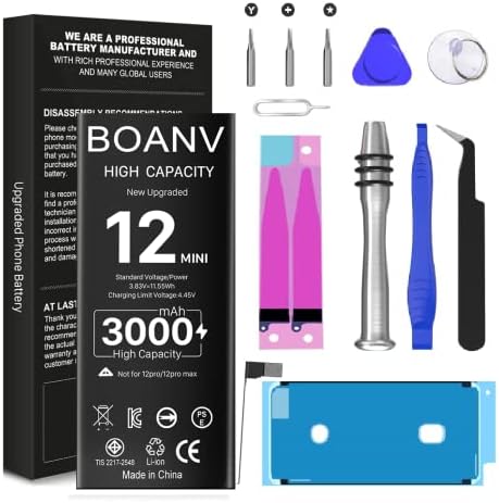 Amazon.com: BOANV [3000mAh Battery for iPhone 12 Mini (Upgraded), Ultra ...
