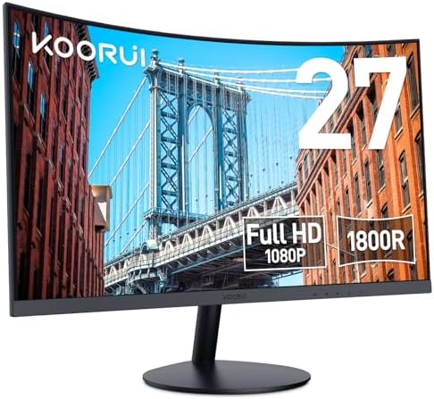KOORUI 27-inch Curved Computer Monitor- Full HD 1080P 75Hz Gaming ...