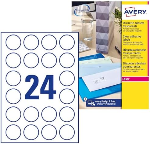 Avery 40 mm Diameter Crystal Clear Labels : Amazon.co.uk: Stationery ...