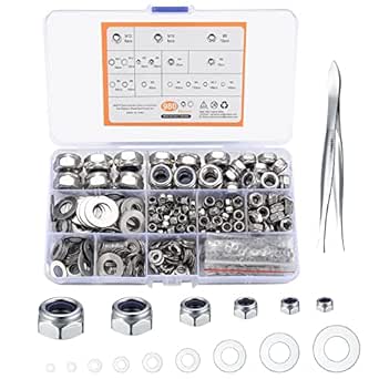 980 Pcs Metric Hex Lock Nuts with Flat Washers Assortment Kit, Stainless Steel Nylon Insert ...