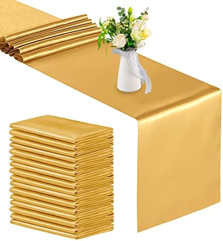 Amazon.com: 16 Pack Gold Satin Table Runners 12 x 108 Inches Satin Silk ...