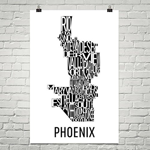 Phoenix Typography Neighborhood Map Art City Print, Phoenix Wall Art ...