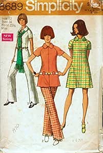 Amazon.com: Simplicity 8689 Misses' 1970s Dress or Tunic and Pants ...