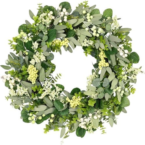 QUNWREATH Spring Wreath for Front Door 18 Inch Green Hydrangea Summer ...