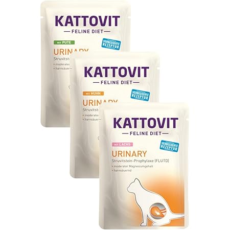 Kattovit Feline Diet Urinary Bundle 18x 85g / bestehend aus 3 Sorten Huhn, Lachs, Pute/Zur ...