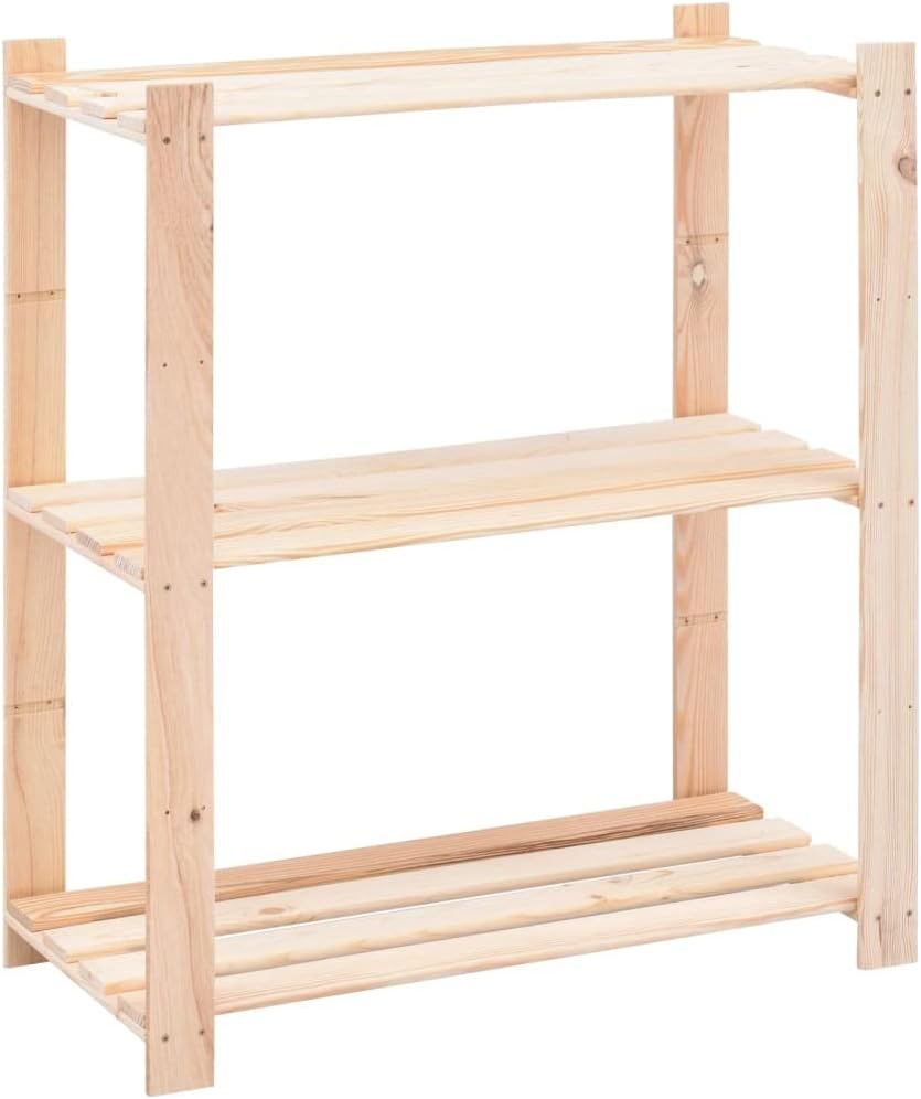 Amazon.com: Freestanding Organizing 3-Shelf Solid Pinewood Wood Slatted ...