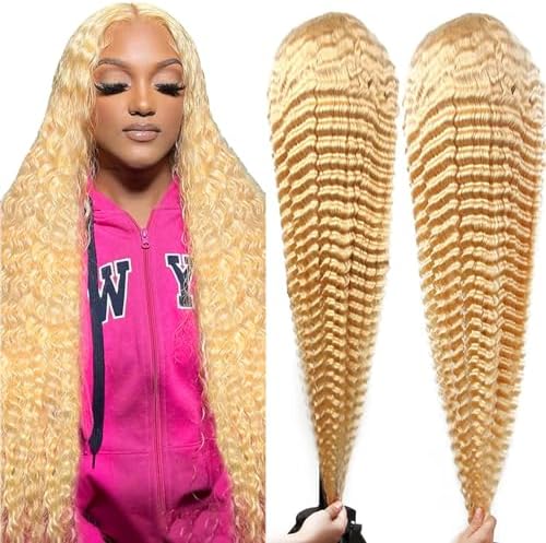 Amazon.com : DUGPOB 28 Inch Body Wave 13x4 Blonde Lace Front Wig Human ...