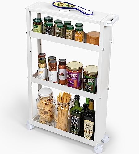 Amazon.com: Slim Rolling Storage Cart with Wheels & Adjustable Shelving ...