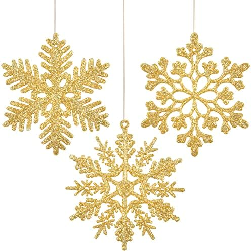 Amazon.com: Vickerman 4" Gold Glitter Snowflake Ornament Set - Sparkly ...