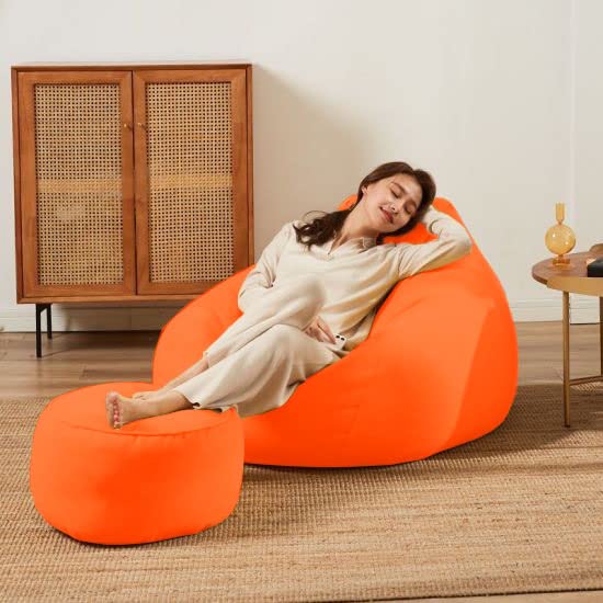 KAM'S LIEU Leatherette 4XL Bean Bag with Footrest Ready to Use Filled ...