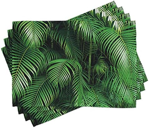 Amazon.com: Tropical Palm Leaves Linen Placemats Set of 4 12x18 Inch ...