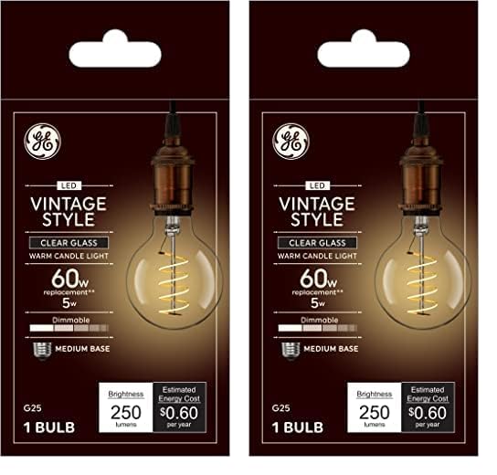GE Lighting VintaStyle LED Globe Light Bulb, 5 Watt (60 Watt Equivalent) Warm Candle Light ...
