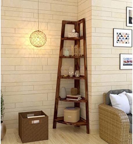 SHRI MINTUS ART Sheesham Wood Corner Ladder Shelf for Living Room ...