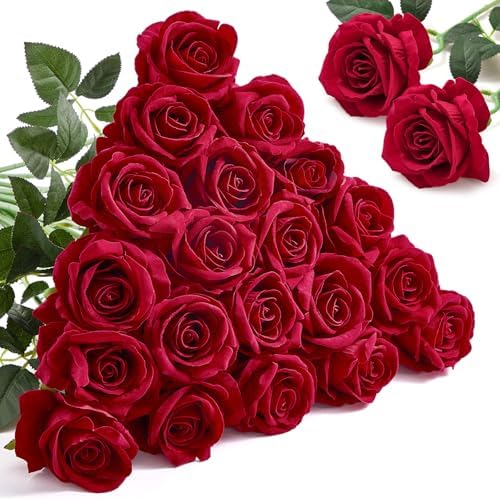Amazon.com: Winlyn 15 Pcs Real Looking Artificial Red Roses with Long ...