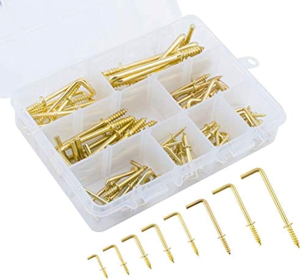 GLARKS GLLAFG-3 120-Pieces 6 Size Brass Plated Square Hooks Lag Thread ...