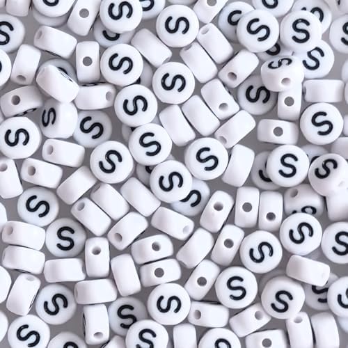 Amazon.com: Auvoau 300Pcs Letter Beads S 4X7mm White Alphabet Beads ...