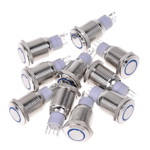 10pcs 16mm 12V Angel Eye BLUE Led Push Button Metal Momentary Switch ...