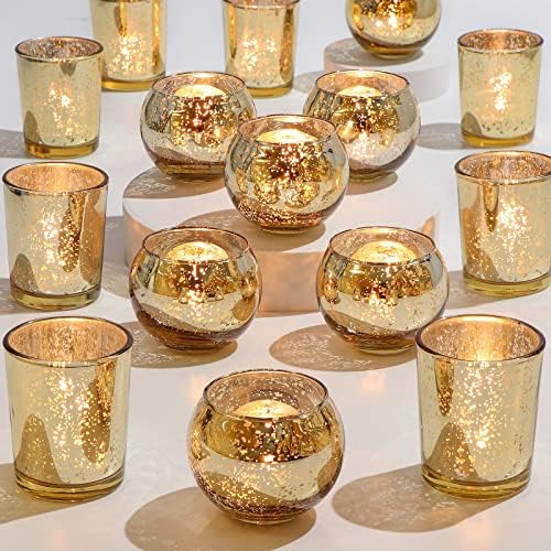 Amazon.com: Gold Votive Candle Holders 12Pcs Assorted Gold Mercury ...