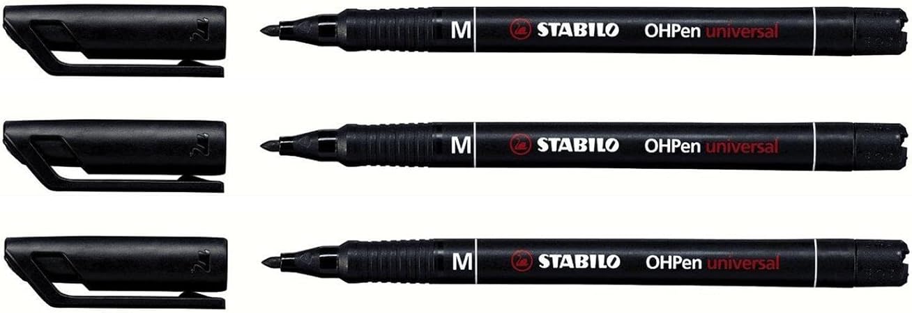 STABILO Lot de 3 Stylo-feutres ohp pen permanent pointe moyenne 1mm ...