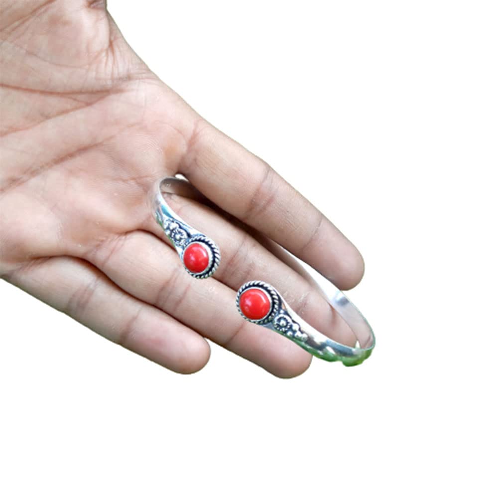 Amazon.com: Red Coral Bracelet, Gift For Her, Antique Silver Bangle ...