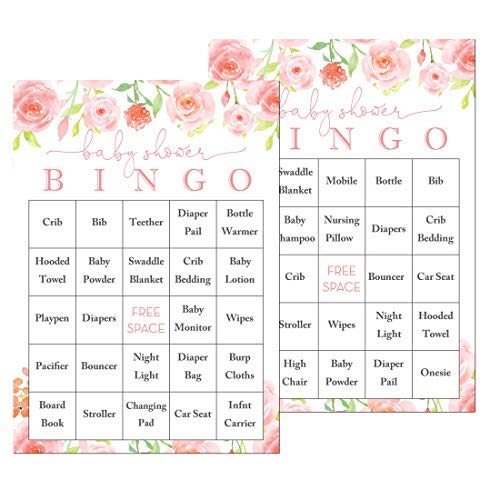 InvitationHouse Pink Floral Baby Shower Bingo Cards Prefilled Baby 