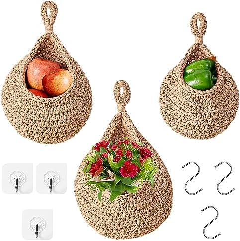 XNZMYN 3 Stück Wandhängender Obstkorb zum Aufhängen Set, Handgewebt ...
