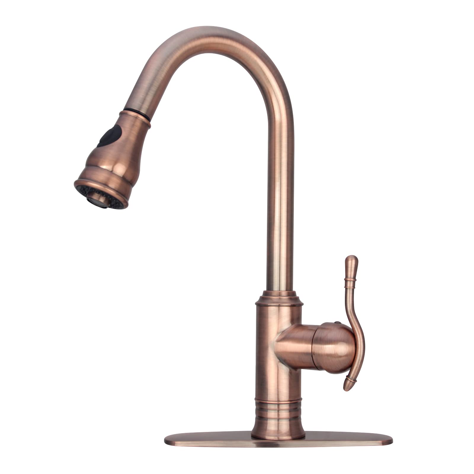 Akicon Antique Copper Pull Out Kitchen Faucet, Single Level Solid Brass ...