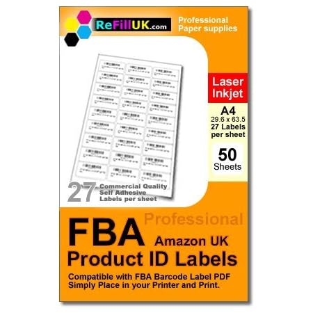 50 sheets A4 FBA Barcode labels. 1350 labels. 27 per sheet Self ...