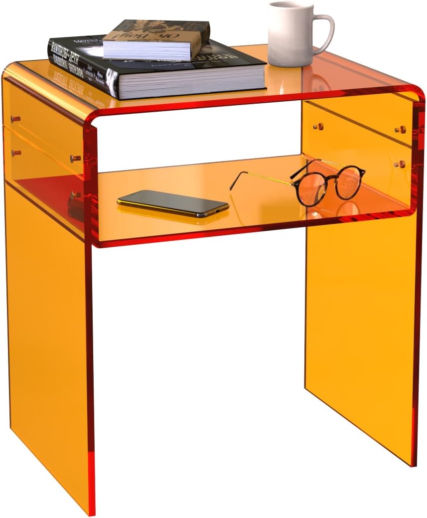 Amazon.com: Acrylic End Table Record Player Table with Storage Shelf Clear Side Table Nightstand ...