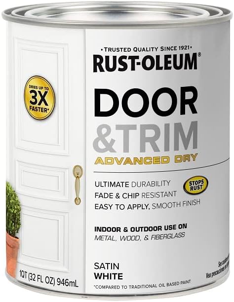 Rust-Oleum 369384 Advanced Dry Door & Trim Paint, Quart, Satin White ...