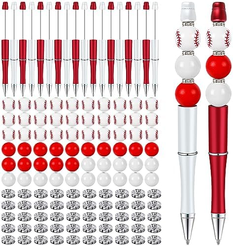 Amazon.com : Whaline 18Pcs Baseball Assorted Beadable Pen Red White ...