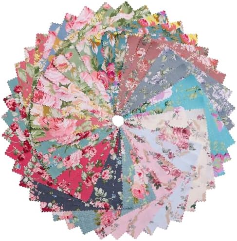Amazon.com: Hanjunzhao 42Pcs 10" Layer Cake Fabric - Vintage Floral ...