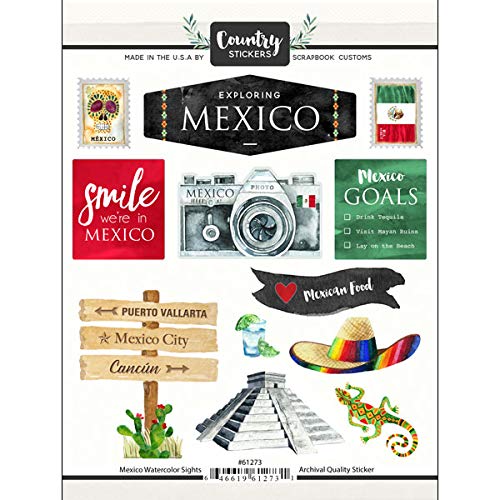 Amazon.com: Scrapbook Customs 61273 Mexico Watercolor Sights Stickers