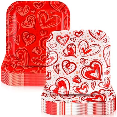 Amazon.com: Whaline Valentine Paper Plates 7.5 Inch Heart Shaped ...
