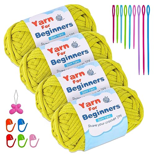 200g Yellow Easy Yarn, Crochet Yarn for Beginner with Easy-to-See ...