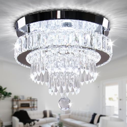 11.8" Crystal Chandelier LED Crystal Flush Mount Ceiling Light Modern ...