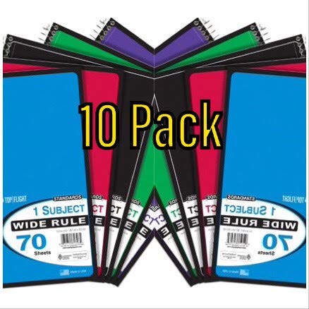 Top Flight Spiral Notebook, 1 Subject, 70 Sheets, Assorted Colors, 10 ...