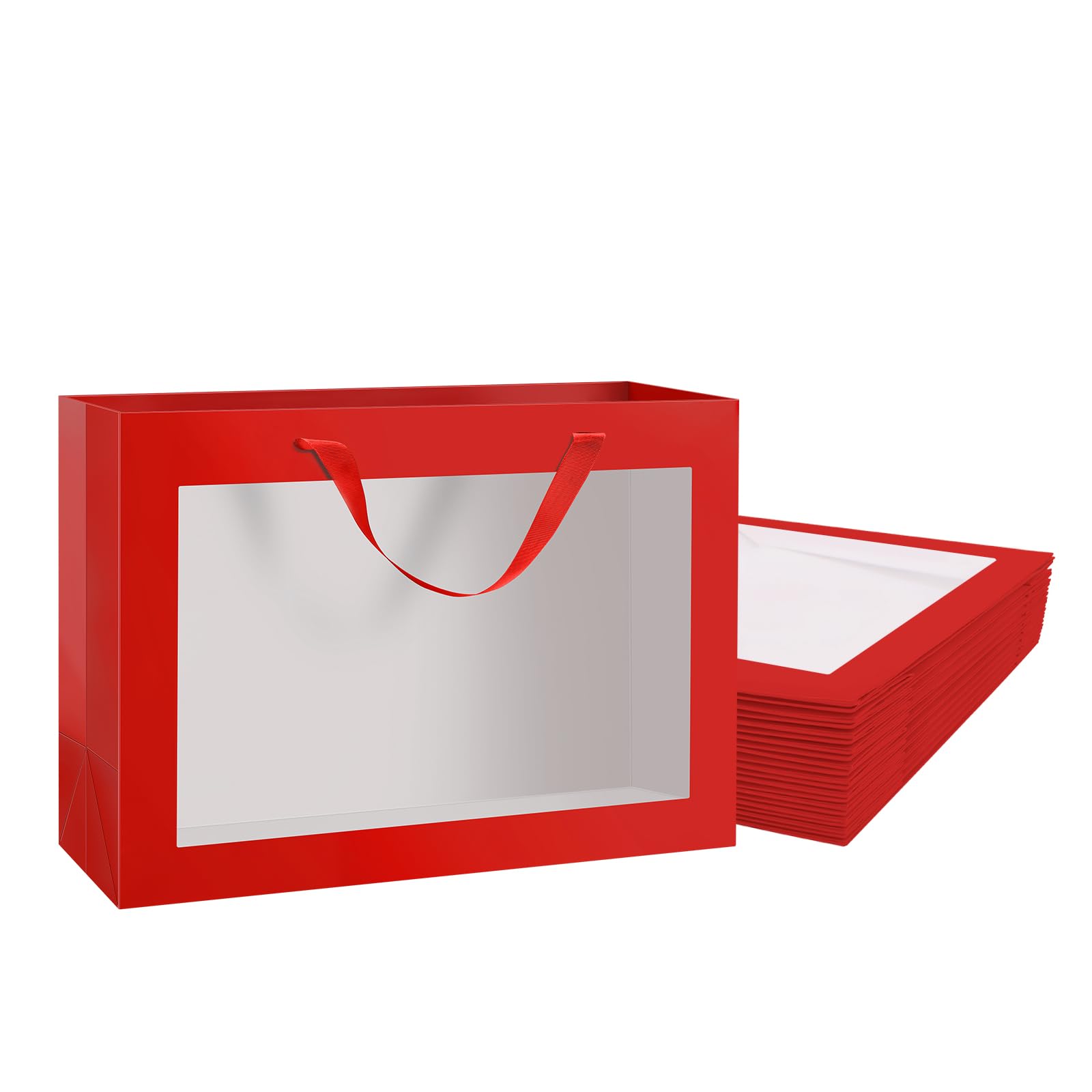 Amazon.com: PACKQUEEN 12pcs Red Gift Bags with Transparent Windows ...