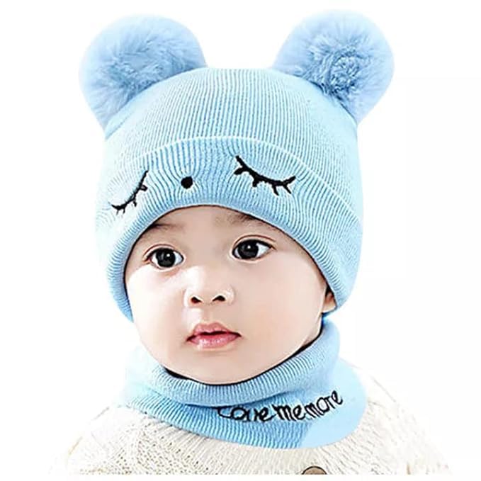 Buy Baby Boys Girls Knit Woolen Hat Cap Neck Scarf Soft Wool Warm ...